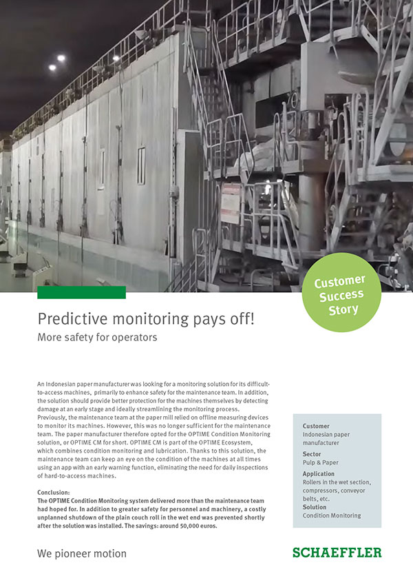 Predictive monitoring pays off! More safety for operators | Schaeffler Germany
